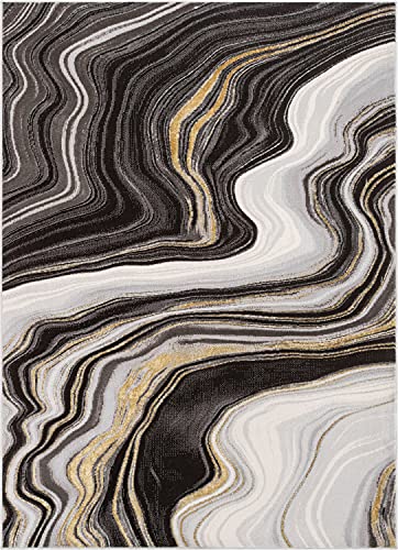 Well Woven Werrick Glam Grey & Gold Striated Marble Area Rug 9'3" x 12'6"