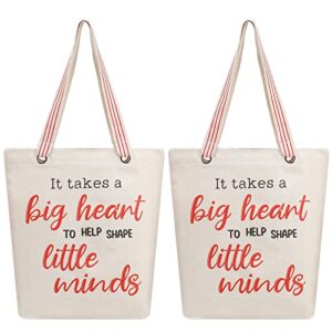 oudain 2 pieces teacher tote bag for women christmas teacher appreciation gift teacher gift bag canvas teacher bag for school christmas daycare, 16 x 14.8 inch