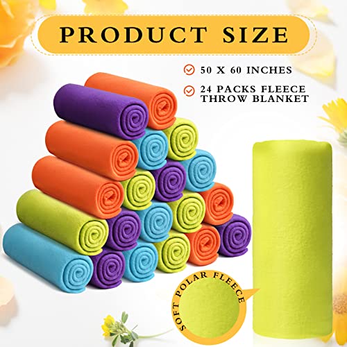 24 Packs Fleece Throw Blanket Soft Lightweight Fleece Blanket Warm Cozy Throw Bulk Blanket for Bed Couch Sofa Home Office Wedding Gifts Suitable for Seasons, 50 x 60 Inches (Bright Color)