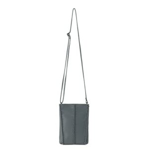 the sak los feliz mini crossbody bag in leather, large purse with single adjustable shoulder strap, dusty blue