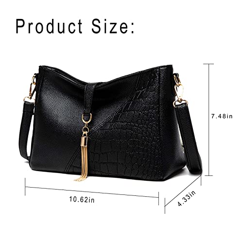 Shoulder Bag Retro Classic Purses Clutch Shoulder Purse Tote Handbag Crossbody Bag with Zipper Closure for Women (Black)