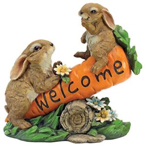 design toscano hf317387 bunny bunch rabbits outdoor garden statue welcome sign, 10 inch, full color