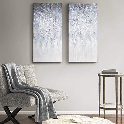 Madison Park Wall Art Living Room Décor - Abstract Glitter Embelished Canvas Home Accent Modern Dining Bathroom Decoration, Ready to Hang Painting for Bedroom, 15"x 30", Winter Glaze 2 Piece