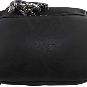 B BRENTANO Vegan Studded Multi-Zipper Top Handle Mini Backpack with Tassel Accents (Studded Black)