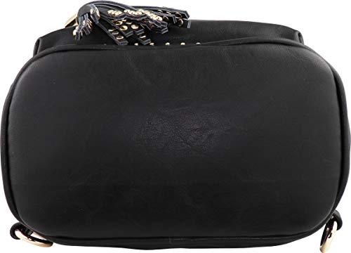 B BRENTANO Vegan Studded Multi-Zipper Top Handle Mini Backpack with Tassel Accents (Studded Black)