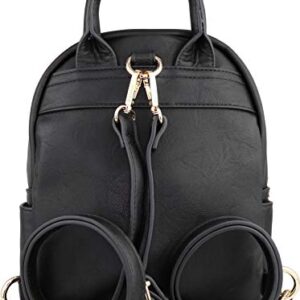 B BRENTANO Vegan Studded Multi-Zipper Top Handle Mini Backpack with Tassel Accents (Studded Black)