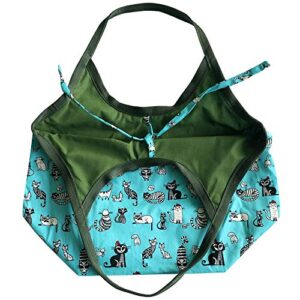 A-TO Cat Shoulder Purse Cotton Cloth Handbag Casual Tote Work Bag for Women, Ladies Fashion Reversible Pattern Cat Print Bag Teal Purse, Cat Lover Gifts Accessories, Medium