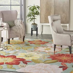 Nourison Fantasy Aqua 8' x 10'6" Area-Rug, Modern, Floral, Bed Room, Living Room, Dining Room, Kitchen, Easy washing, Non Shedding, (8' x 11')