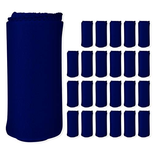 24 Pack Wholesale Soft Cozy Fleece Blankets - 50" x 60" Comfy Throw Blankets (Navy Blue)