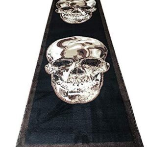 Skull Area Rug Brown & Black Carpet King Design 134 (2 Feet X 7 Feet 3 Inch)