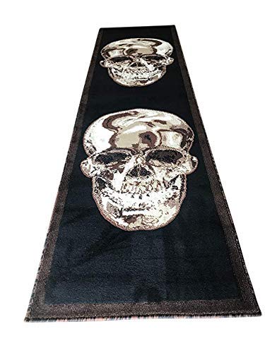 Skull Area Rug Brown & Black Carpet King Design 134 (2 Feet X 7 Feet 3 Inch)