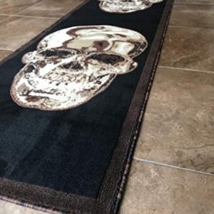 Skull Area Rug Brown & Black Carpet King Design 134 (2 Feet X 7 Feet 3 Inch)