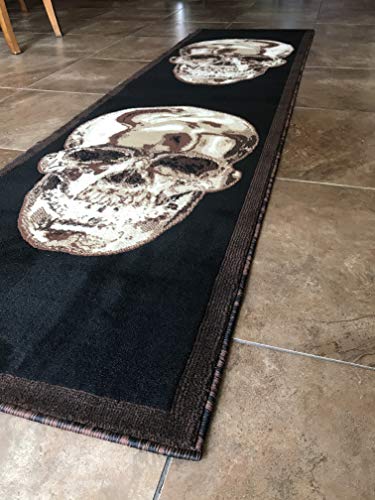 Skull Area Rug Brown & Black Carpet King Design 134 (2 Feet X 7 Feet 3 Inch)