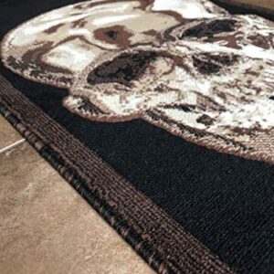 Skull Area Rug Brown & Black Carpet King Design 134 (2 Feet X 7 Feet 3 Inch)