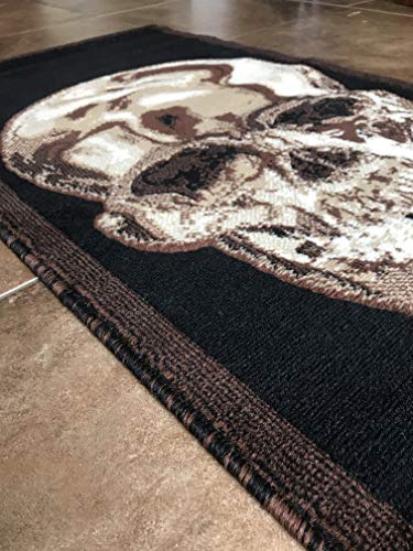 Skull Area Rug Brown & Black Carpet King Design 134 (2 Feet X 7 Feet 3 Inch)