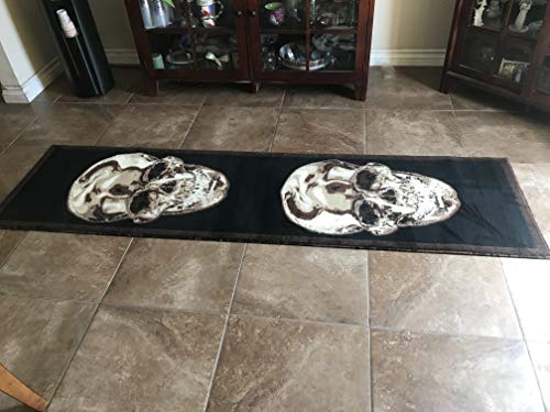 Skull Area Rug Brown & Black Carpet King Design 134 (2 Feet X 7 Feet 3 Inch)