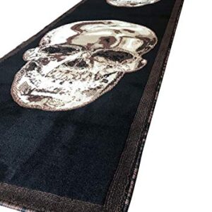 Skull Area Rug Brown & Black Carpet King Design 134 (2 Feet X 7 Feet 3 Inch)