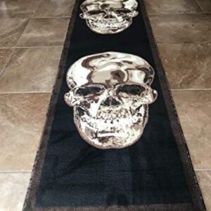 Skull Area Rug Brown & Black Carpet King Design 134 (2 Feet X 7 Feet 3 Inch)