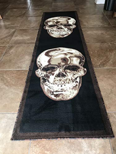 Skull Area Rug Brown & Black Carpet King Design 134 (2 Feet X 7 Feet 3 Inch)