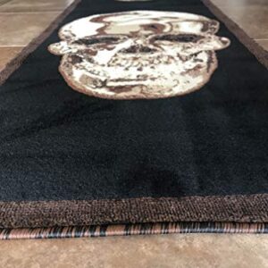 Skull Area Rug Brown & Black Carpet King Design 134 (2 Feet X 7 Feet 3 Inch)