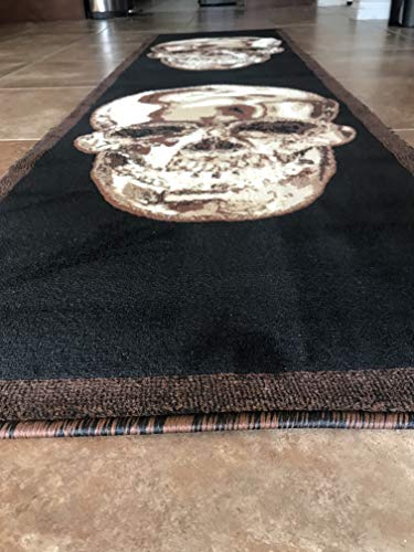 Skull Area Rug Brown & Black Carpet King Design 134 (2 Feet X 7 Feet 3 Inch)