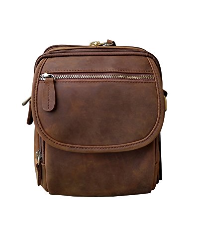 Roma Leathers Gun Concealment Square Body Bag - Zippered Pocket, Adjustable and Lockable Holster - Brown