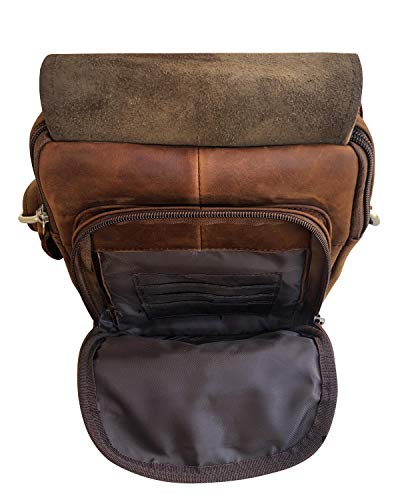 Roma Leathers Gun Concealment Square Body Bag - Zippered Pocket, Adjustable and Lockable Holster - Brown