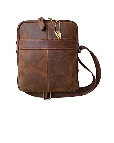 Roma Leathers Gun Concealment Square Body Bag - Zippered Pocket, Adjustable and Lockable Holster - Brown