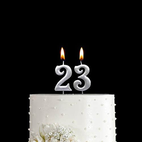 MAGJUCHE Silver 23rd Birthday Numeral Candle, Number 23 Cake Topper Candles Party Decoration for Women or Men