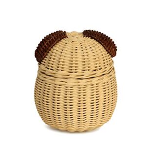 G6 COLLECTION Dog Rattan Storage Basket with Lid Decorative Home Decor Hand Woven Shelf Organizer Cute Handmade Handcrafted Nursery Gift Art Animal Decoration Artwork Wicker Puppy (Small)