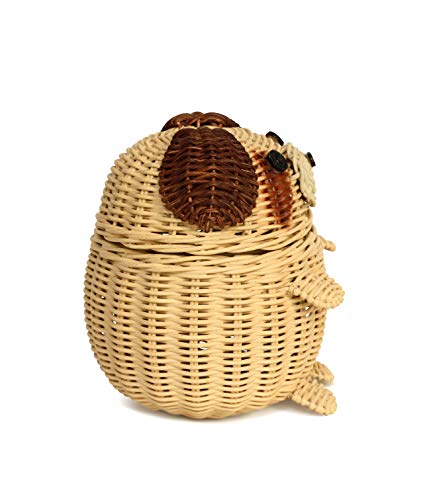 G6 COLLECTION Dog Rattan Storage Basket with Lid Decorative Home Decor Hand Woven Shelf Organizer Cute Handmade Handcrafted Nursery Gift Art Animal Decoration Artwork Wicker Puppy (Small)