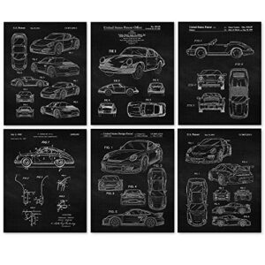 vintage classics auto 911 patent prints, 6 (8×10) unframed photos, wall art decor gifts under 20 for home office garage studio man cave college student teacher coach f1 team racing cars coffee fan