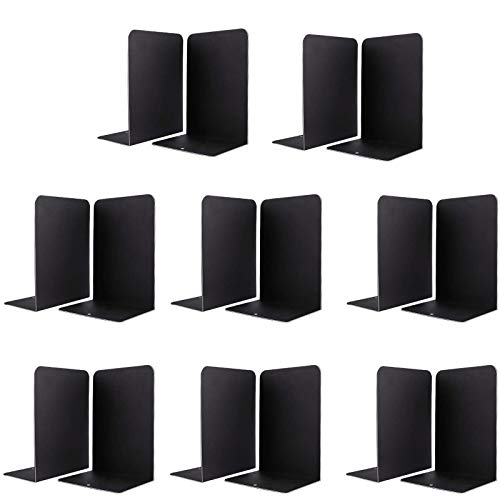 Jekkis 16pcs Bookends Metal Black Book End for Shelves Heavy Duty Bookend Tall Bookends Library Book Supports Shelf Holder, Office Home, 8 Pair