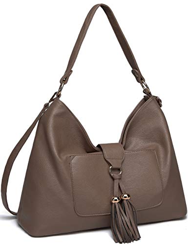 VASCHY Shoulder Bag Purse for Women, SAC PU Leather Fashion Vintage Tassel Hobo Handbag Purse Tote with Detachable Crossbody Shoulder Strap Khaki