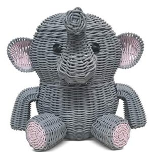 G6 COLLECTION Large Elephant Rattan Storage Basket With Lid Decorative Bin Home Decor Hand Woven Shelf Organizer Cute Handmade Handcrafted Gift Art Decoration Artwork Wicker Elephant (Large, Gray)