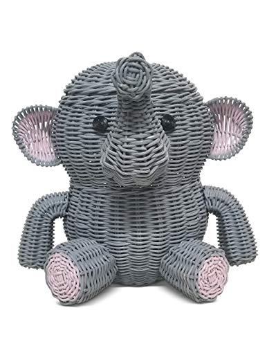 G6 COLLECTION Large Elephant Rattan Storage Basket With Lid Decorative Bin Home Decor Hand Woven Shelf Organizer Cute Handmade Handcrafted Gift Art Decoration Artwork Wicker Elephant (Large, Gray)