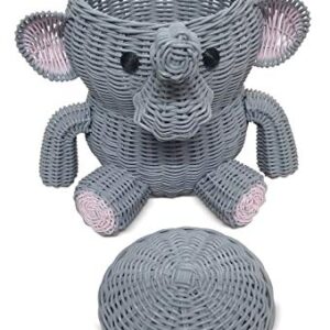 G6 COLLECTION Large Elephant Rattan Storage Basket With Lid Decorative Bin Home Decor Hand Woven Shelf Organizer Cute Handmade Handcrafted Gift Art Decoration Artwork Wicker Elephant (Large, Gray)