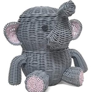 G6 COLLECTION Large Elephant Rattan Storage Basket With Lid Decorative Bin Home Decor Hand Woven Shelf Organizer Cute Handmade Handcrafted Gift Art Decoration Artwork Wicker Elephant (Large, Gray)