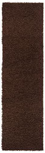 SAFAVIEH Athens Shag Collection 2'3" x 8' Brown SGAS119A Non-Shedding Living Room Bedroom Dining Room Entryway Plush 1.5-inch Thick Runner Rug