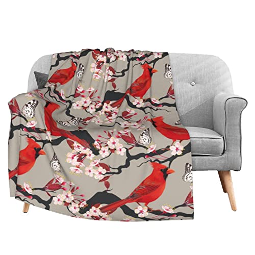 FeHuew Cardinals Birds Cherry Flowers Soft Throw Blanket 40x50 inch Lightweight Warm Flannel Fleece Blanket for Couch Bed Sofa Travel Camping for Kids Adults