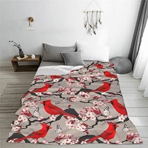 FeHuew Cardinals Birds Cherry Flowers Soft Throw Blanket 40x50 inch Lightweight Warm Flannel Fleece Blanket for Couch Bed Sofa Travel Camping for Kids Adults