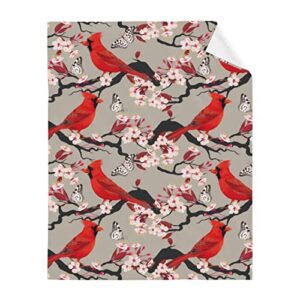 FeHuew Cardinals Birds Cherry Flowers Soft Throw Blanket 40x50 inch Lightweight Warm Flannel Fleece Blanket for Couch Bed Sofa Travel Camping for Kids Adults