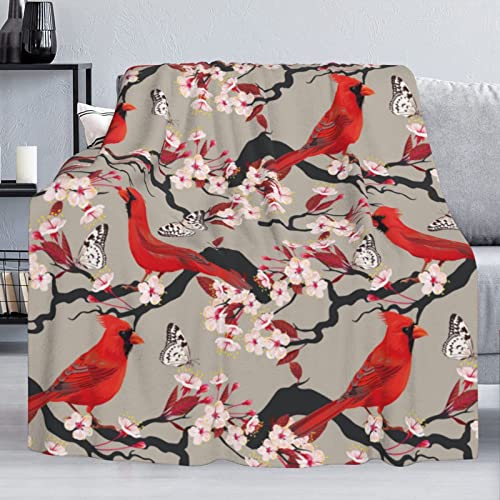 FeHuew Cardinals Birds Cherry Flowers Soft Throw Blanket 40x50 inch Lightweight Warm Flannel Fleece Blanket for Couch Bed Sofa Travel Camping for Kids Adults