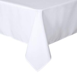 sancua rectangle tablecloth – 60 x 84 inch – stain and wrinkle resistant washable polyester table cloth, decorative fabric table cover for dining table, buffet parties and camping, white