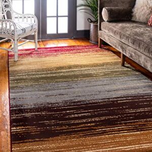 Unique Loom Barista Collection Modern, Abstract, Stripes, Gradient, Urban, Rustic, Warm Colors Area Rug, 4 x 6 ft, Beige/Brown