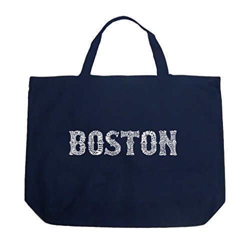 LA POP ART Word Art Large Tote Bag - Boston Neighborhoods Navy Blue