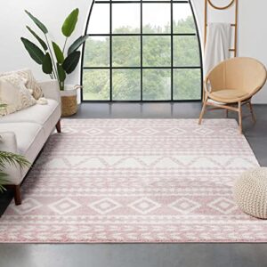 well woven tribal diamond stripes blush pink soft shag area rug 5×7 (5’3″x7’3″)