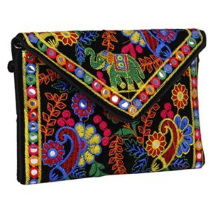 elephant sling bag, foldover clutch, hand bag, shoulder bag & cross body bag for women & girls (black color))