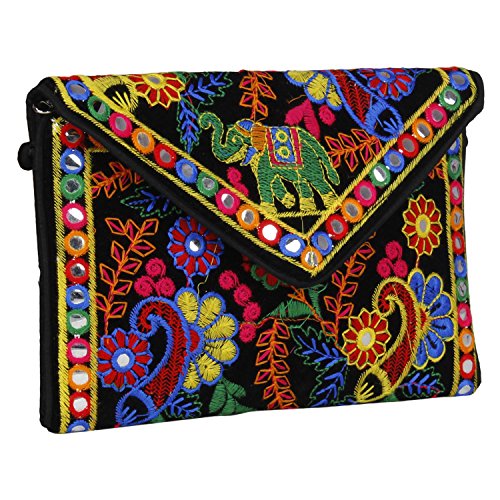 Elephant Sling Bag, Foldover Clutch, Hand Bag, Shoulder Bag & Cross Body Bag for Women & Girls (Black Color))