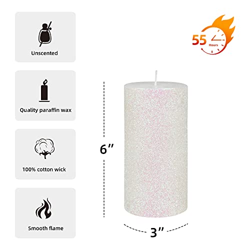 Zest Candle Pillar Candle, 3 by 6-Inch, Metallic White Glitter